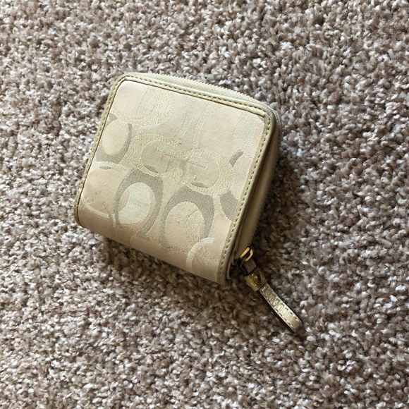 Coach | Bags | Coach Tan Leather Gold And Silver Small Wallet | Poshmark